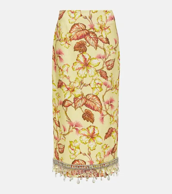 Zimmermann Matchmaker Embellished Linen Midi Skirt