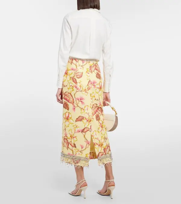 Zimmermann Matchmaker Embellished Linen Midi Skirt