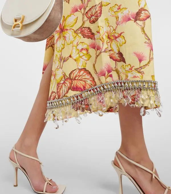Zimmermann Matchmaker Embellished Linen Midi Skirt