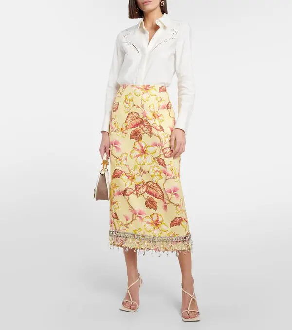 Zimmermann Matchmaker Embellished Linen Midi Skirt