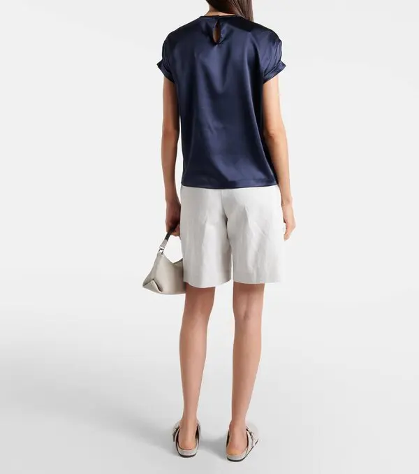 Brunello Cucinelli Silk-blend T-shirt - Blue