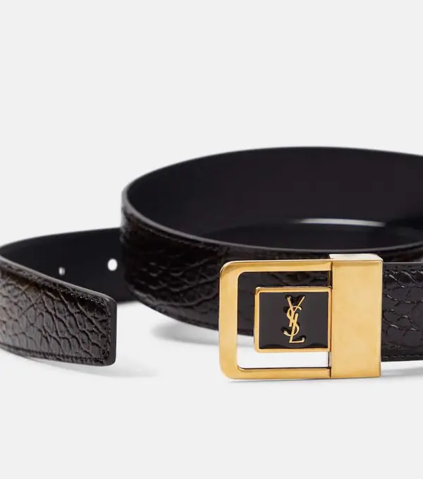 Saint Laurent La 66 Croc-effect Leather Belt - Brown