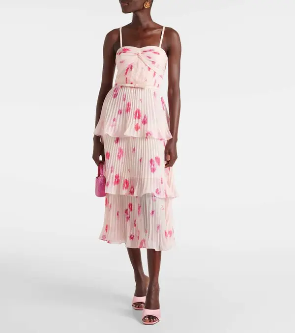 SELF-PORTRAIT Floral Chiffon Midi Dress