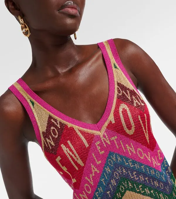 Valentino Garavani Chevron Lamé Midi Dress