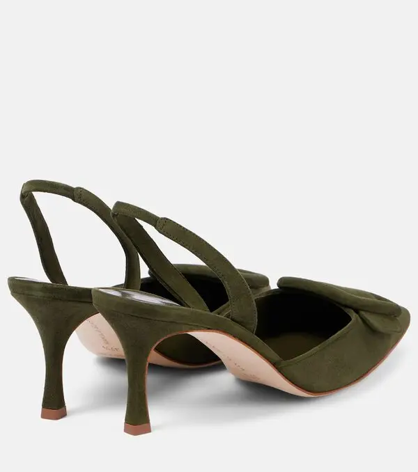 Manolo Blahnik Maysli Suede Slingback Pumps - Green