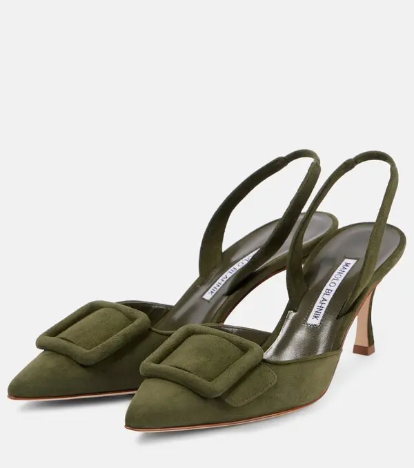 Manolo Blahnik Maysli Suede Slingback Pumps - Green