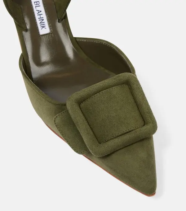 Manolo Blahnik Maysli Suede Slingback Pumps - Green