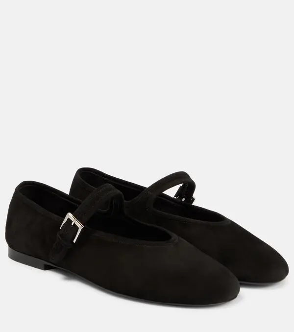 THE ROW Suede Mary Jane Flats - Black