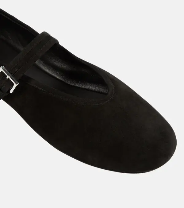 THE ROW Suede Mary Jane Flats - Black