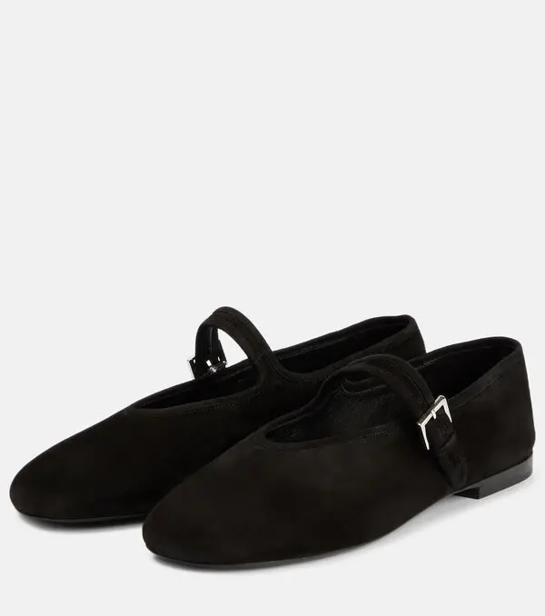 THE ROW Suede Mary Jane Flats - Black