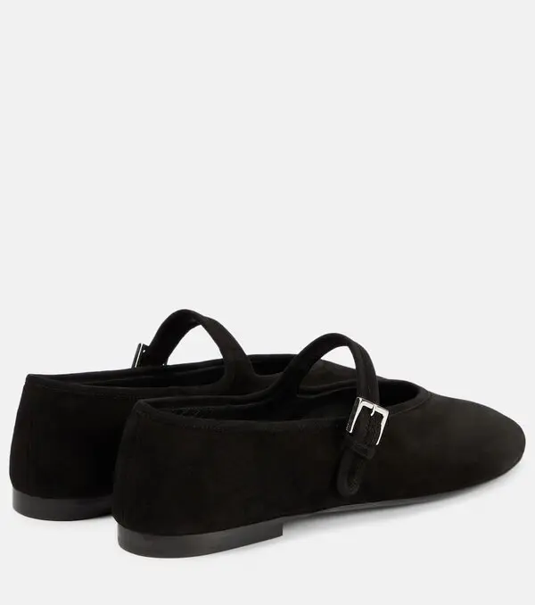THE ROW Suede Mary Jane Flats - Black