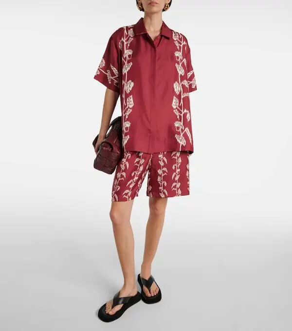 Asceno Montauk Silk Twill Shirt With Vine Print