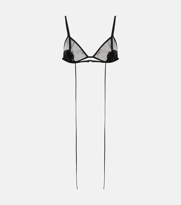 NENSI DOJAKA Floral-applique Mesh Bra - Black