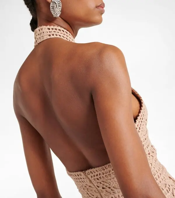 Elie Saab Macrame Halterneck Cotton-blend Midi Dress