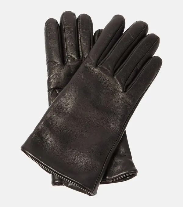 Saint Laurent Cassandre Leather Gloves - Black