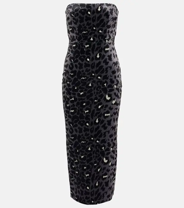 Alex Perry Leopard-print Strapless Velvet Midi Dress