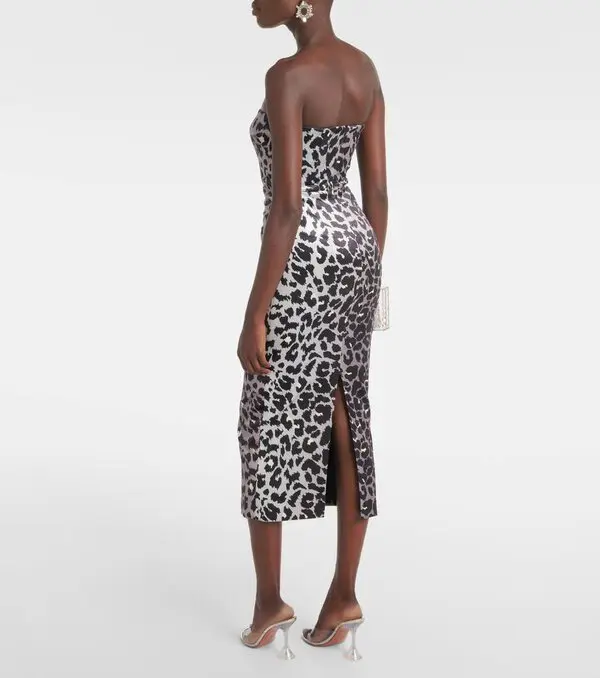 Alex Perry Leopard-print Strapless Velvet Midi Dress