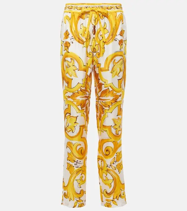 Dolce & Gabbana Majolica Print Silk Pants
