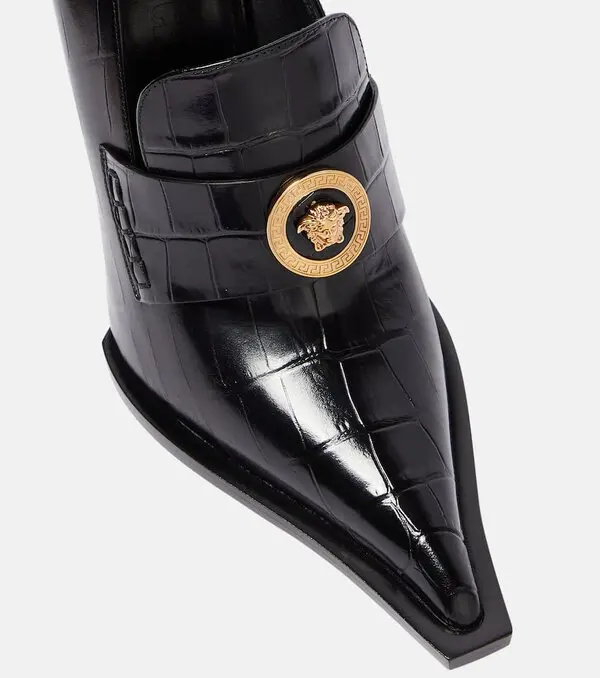 Versace Croc-effect Patent Leather Pointed Toe Pumps