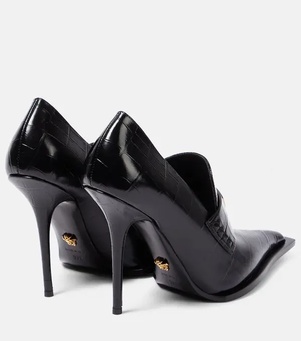 Versace Croc-effect Patent Leather Pointed Toe Pumps