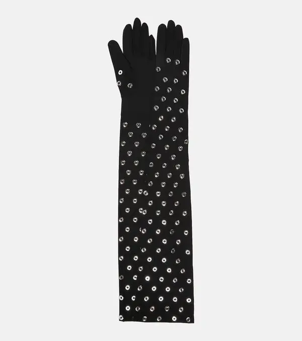 Alaïa Eyelet Embellished Gloves - Black