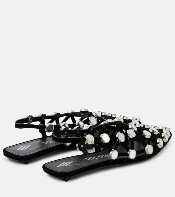 Attico Grid Embellished Ballet Flats - Black