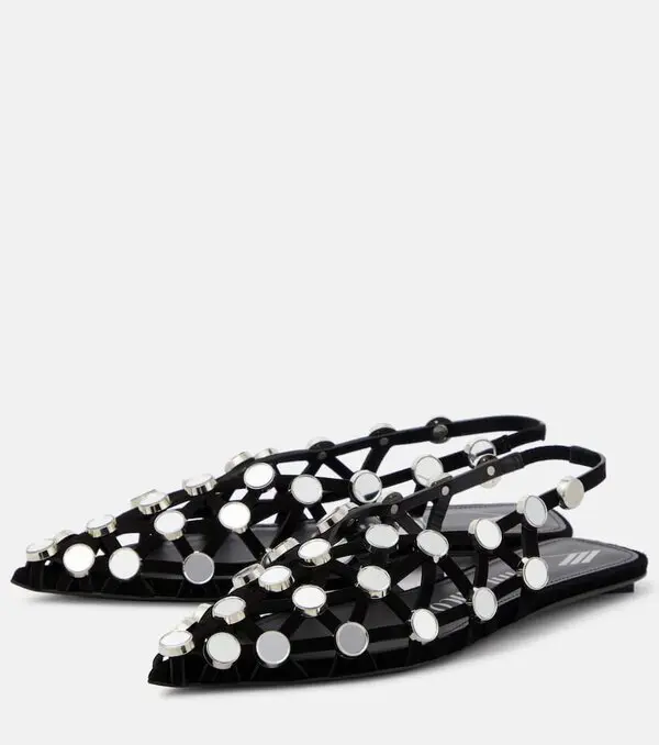 Attico Grid Embellished Ballet Flats - Black