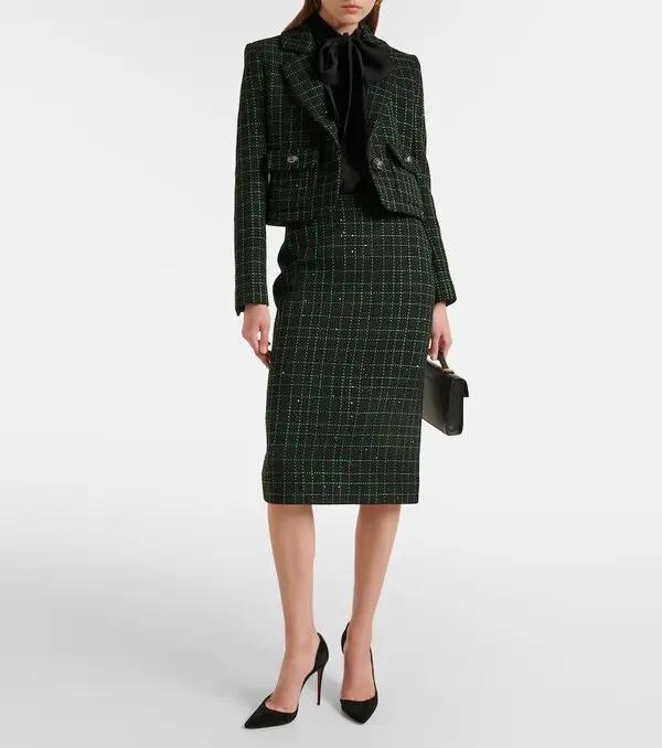 Elie Saab Sequined Tweed Midi Skirt