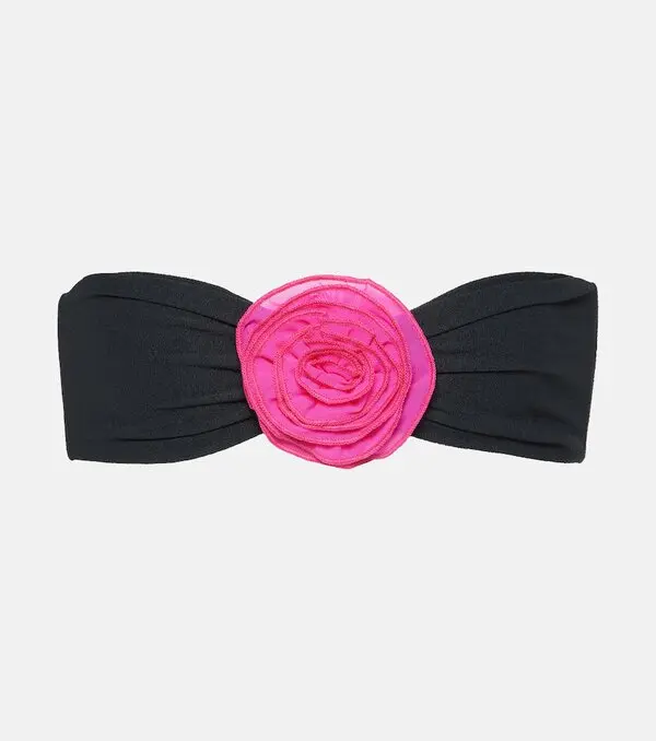 SAME Rose Appliqué Bandeau Bikini Top - Black