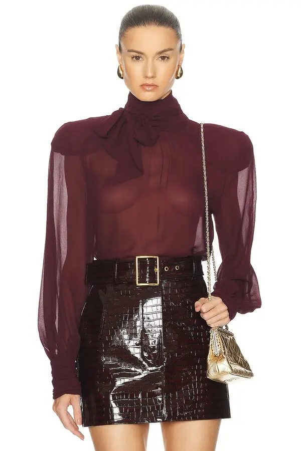 ROWEN ROSE Oversized Silk Blouse With Bow-neck Detail