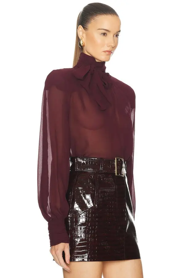 ROWEN ROSE Oversized Silk Blouse With Bow-neck Detail