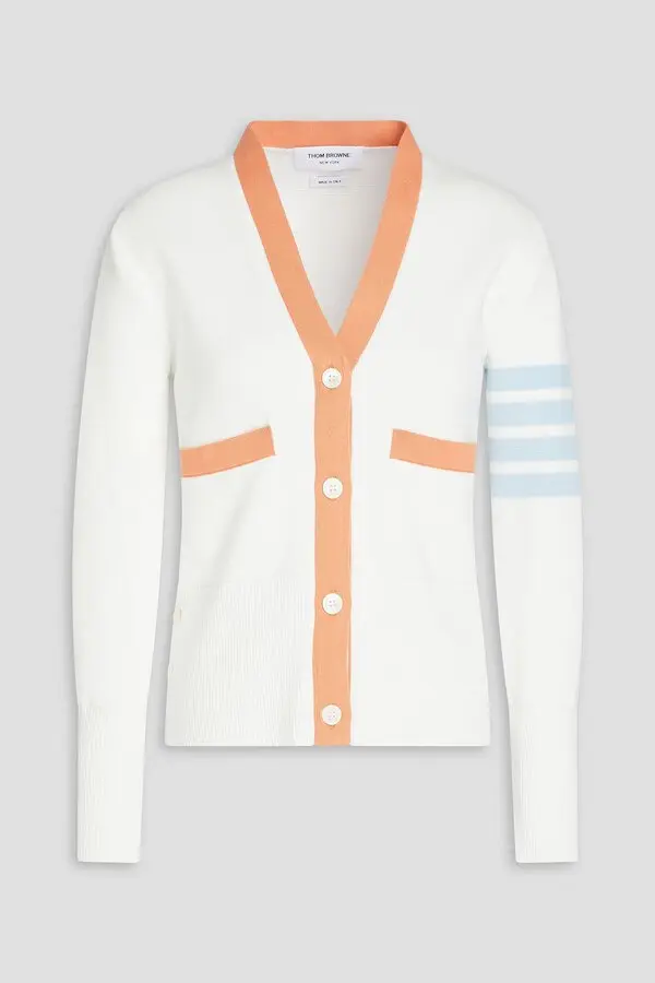 Thom Browne Milano Striped Cotton Cardigan - White