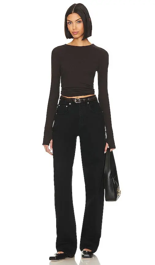 Enza Costa Cashmere Easy Cuffed Crew - Brown