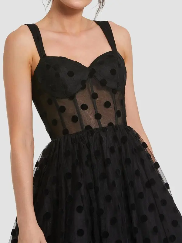 Mac Duggal Polka Dot Tulle Bustier Cocktail Dress - Black