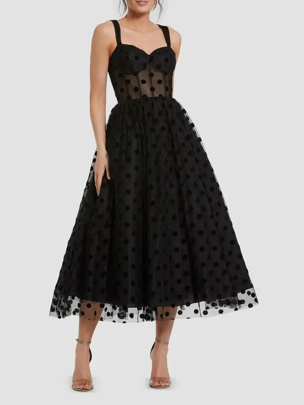 Mac Duggal Polka Dot Tulle Bustier Cocktail Dress - Black