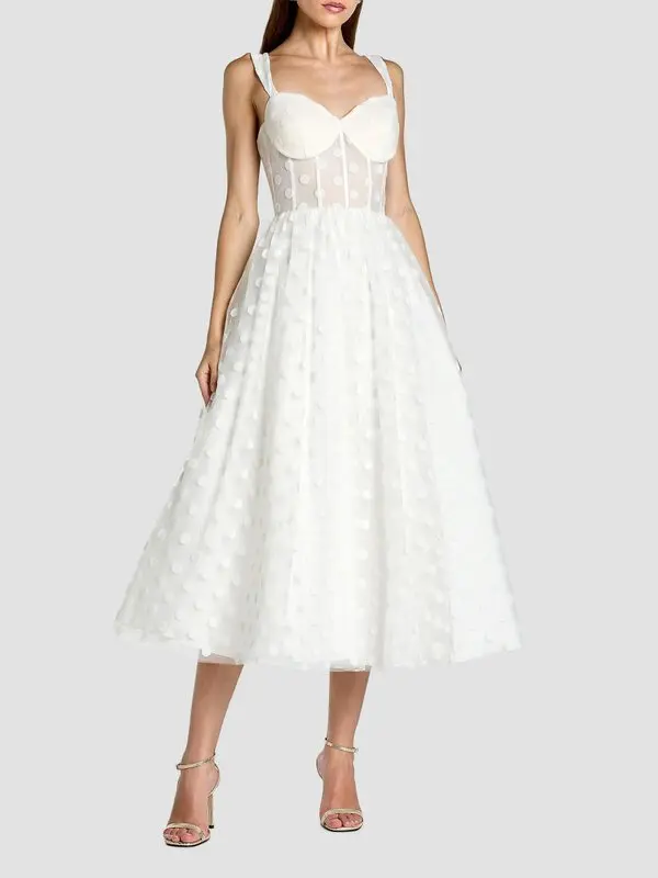 Mac Duggal Polka Dot Tulle Bustier Cocktail Dress - Ivory