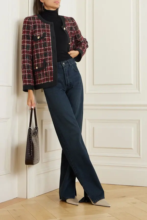 ANINE BING Lydia Checked Woolblend Bouclétweed Jacket