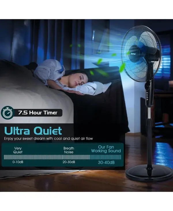 SKONYON 16 Inches Adjustable Height Fan With Quiet Oscillating Stand For Home And Office