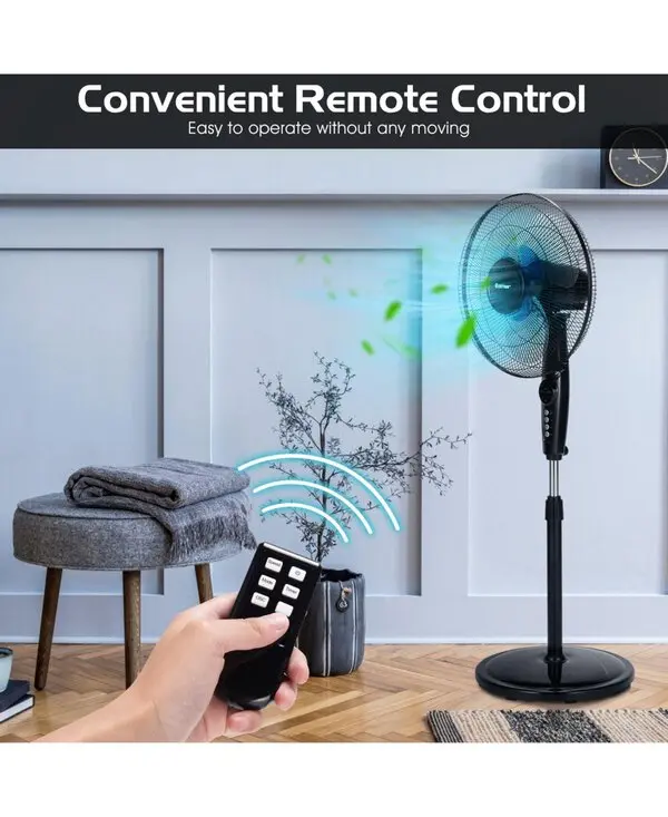SKONYON 16 Inches Adjustable Height Fan With Quiet Oscillating Stand For Home And Office