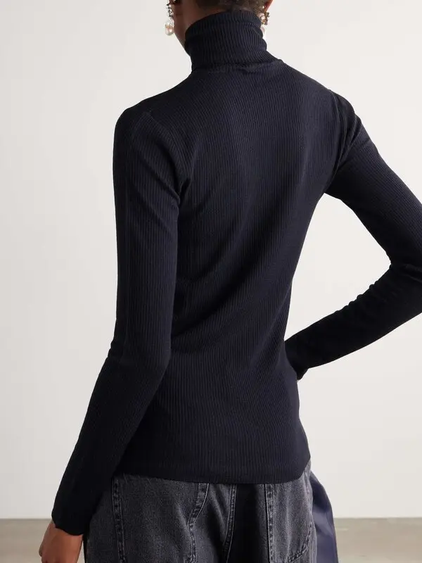 Loro Piana Taupo Ribbed-knit Wool Turtleneck Sweater