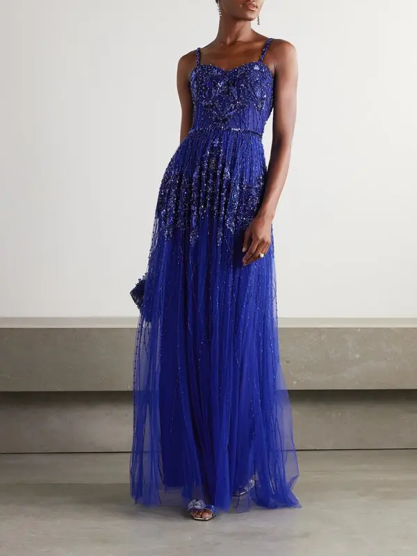 Zuhair Murad Embellished Tulle Gown In Blue - 70% Off | Editorialist