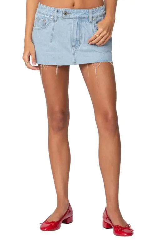 EDIKTED Clementine Low Rise Denim Skirt - Light-blue