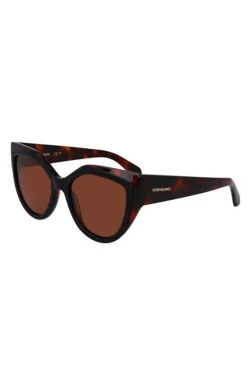 FERRAGAMO 53mm Cat Eye Sunglasses - Tortoise/black