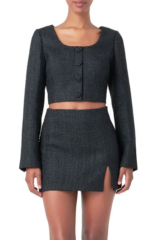 Endless Rose Long Sleeve Tweed Crop Top