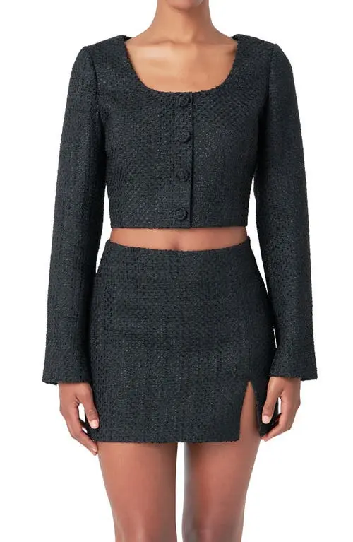 Endless Rose Long Sleeve Tweed Crop Top