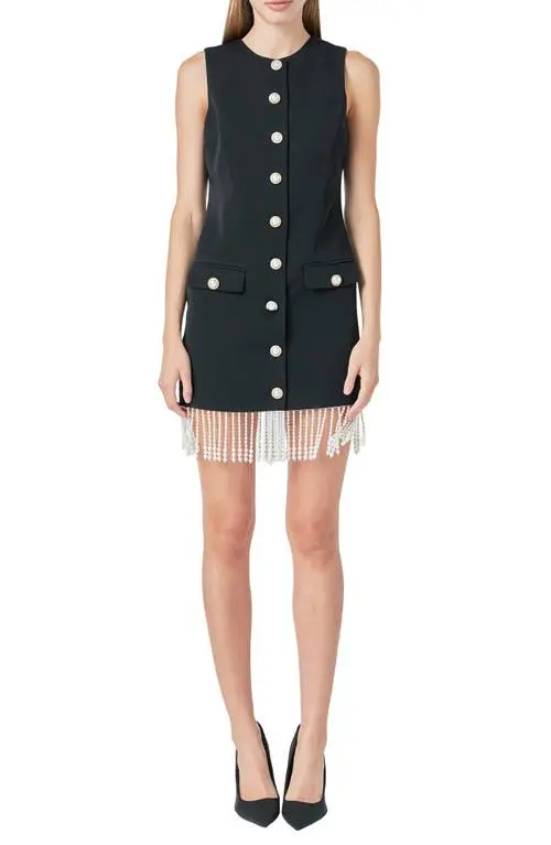 Endless Rose Imitation Pearl Beaded Fringe Mini Dress