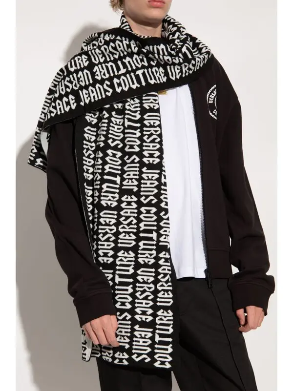 Versace Intarsia Knit-logo Scarf - Black