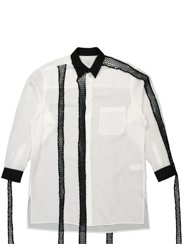 Yohji Yamamoto Contrasting Mesh-detail Linen Shirt - White