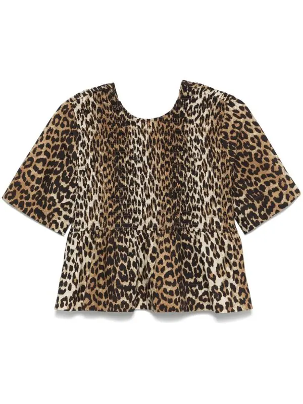 GANNI Smock Leopard Printed Blouse - Brown