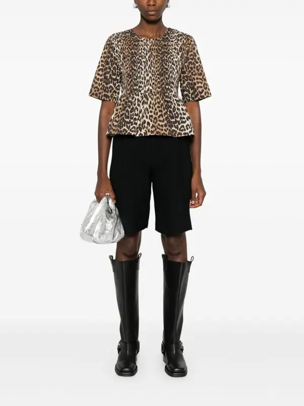 GANNI Smock Leopard Printed Blouse - Brown